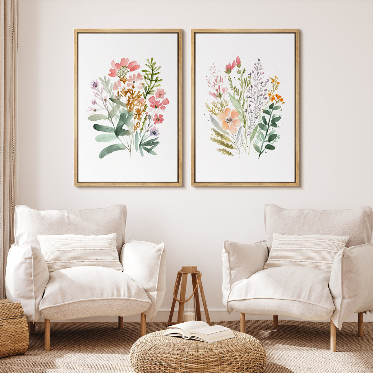 IDEA4WALL Vibrant Wildflower Boho Floral & Botanical Plant Multicolor Framed On Canvas 2 Pieces ...